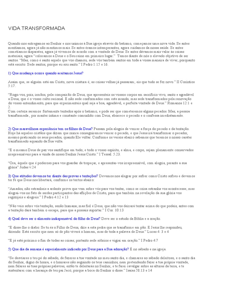 Vida Transformada | PDF | Jesus | Pecado