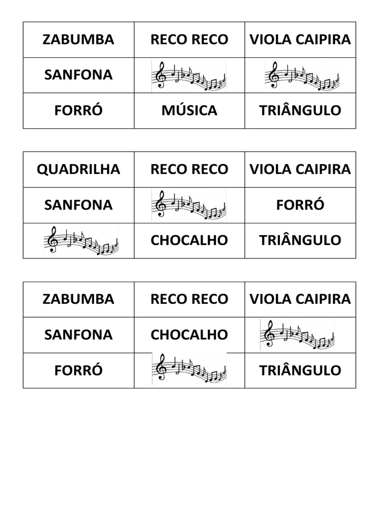Cartelas Bingo Instrumentos Musicais | PDF