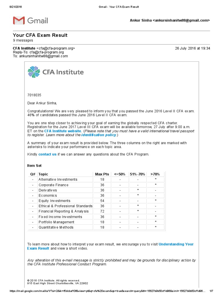 Gmail Your CFA Exam Result 2 | PDF | Business | Money