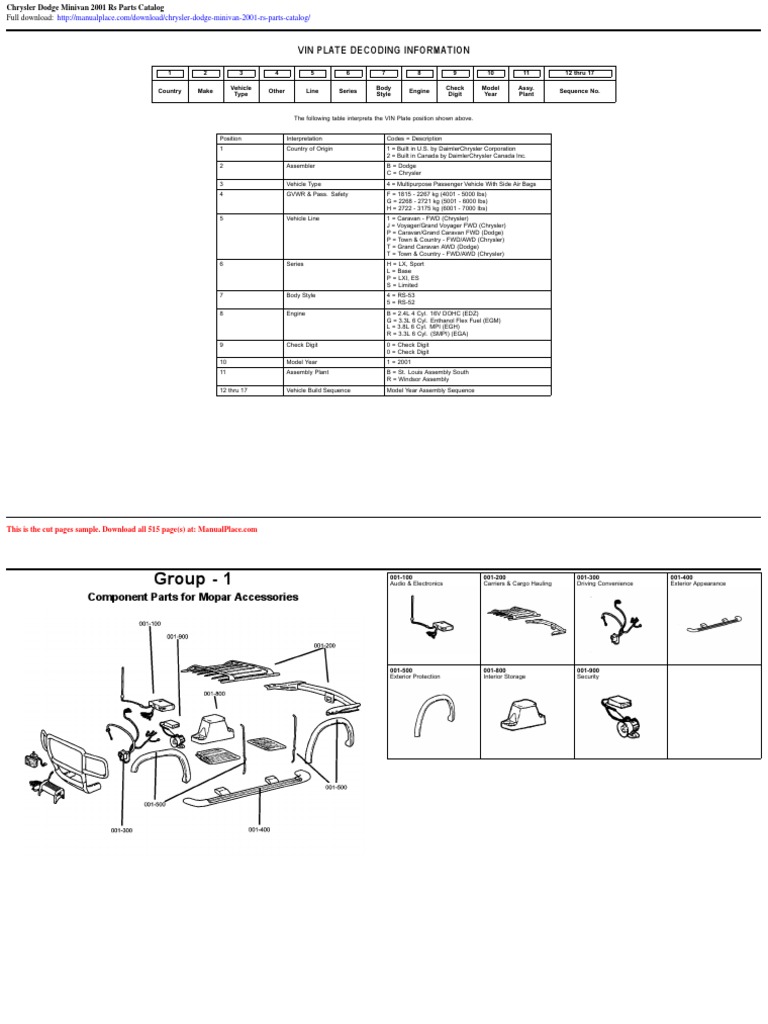 2001 Chrysler Dodge Minivan Parts Guide | PDF
