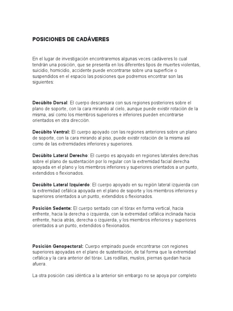 Posiciones de cadáveres en investigación | PDF | Términos anatómicos de ...