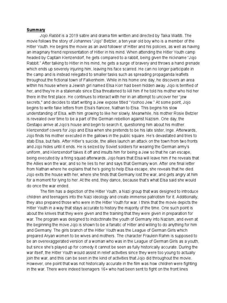 Historical Movie Review - Jojo Rabbit | PDF | Nazi Germany | Nazism