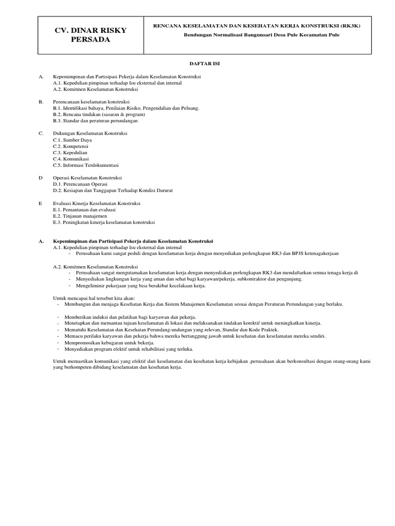 RK3K Bendungan Normalisasi Bangunsari Desa Pule Kecamatan Pule | PDF