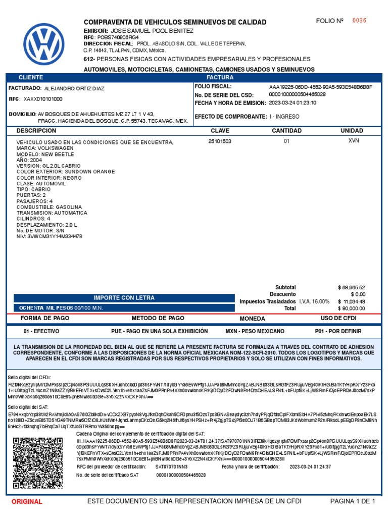Factura 0036 | PDF | Tecnologías automotrices | Tecnología de vehículos