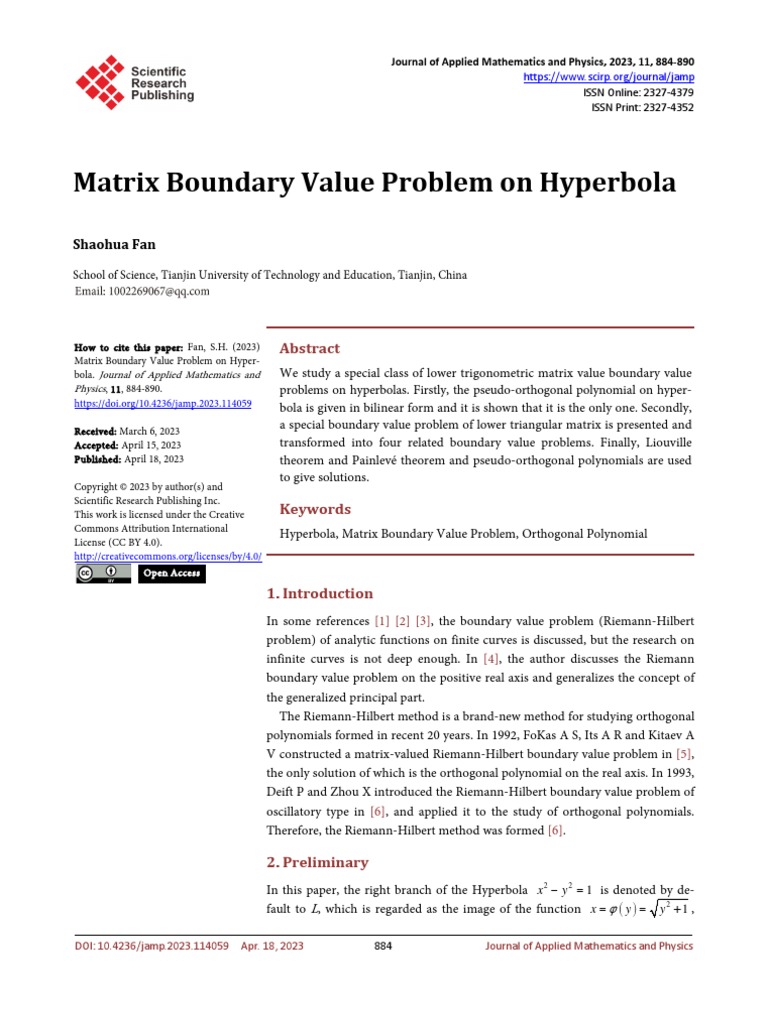 Matrix Boundary Value Problem On Hyperbola | PDF | Polynomial | Matrix (Mathematics)