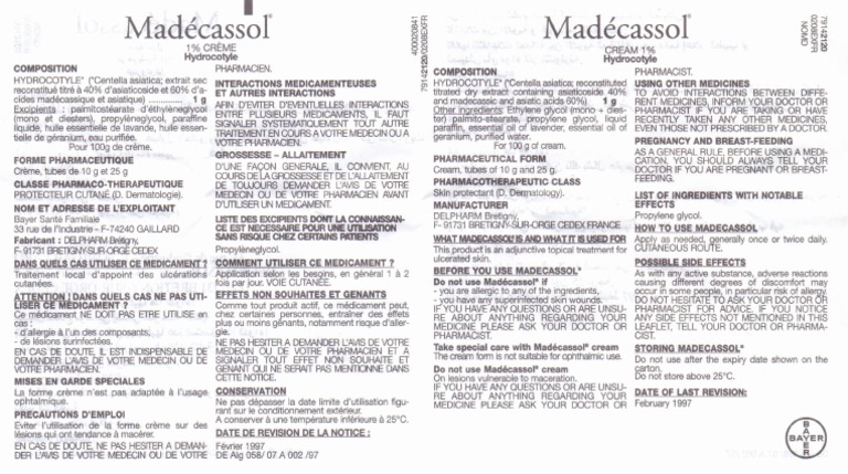 Crème Madécassol : Utilisation et Précautions | PDF | Médecine clinique ...