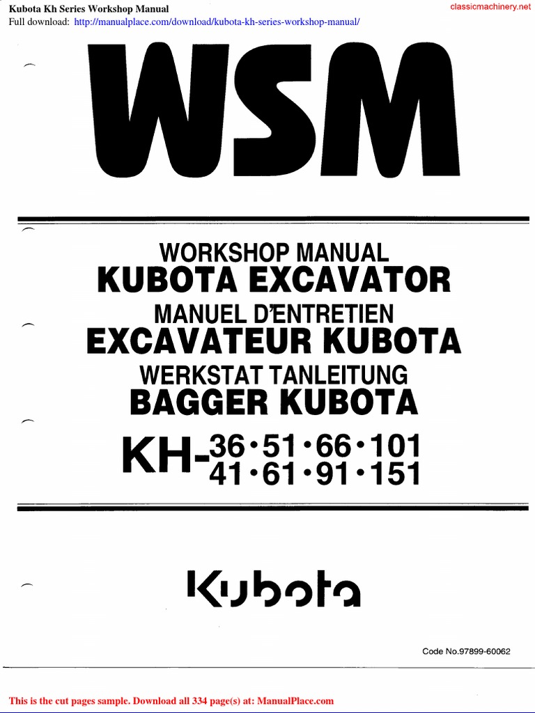 Kubota KH Series Workshop Manual | PDF