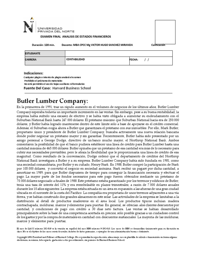 Examen Final Analisis Eeff | PDF | Deuda | Bancos