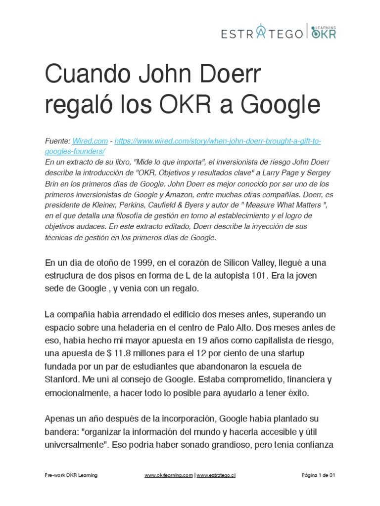 John Doerr introduce OKR en Google | PDF