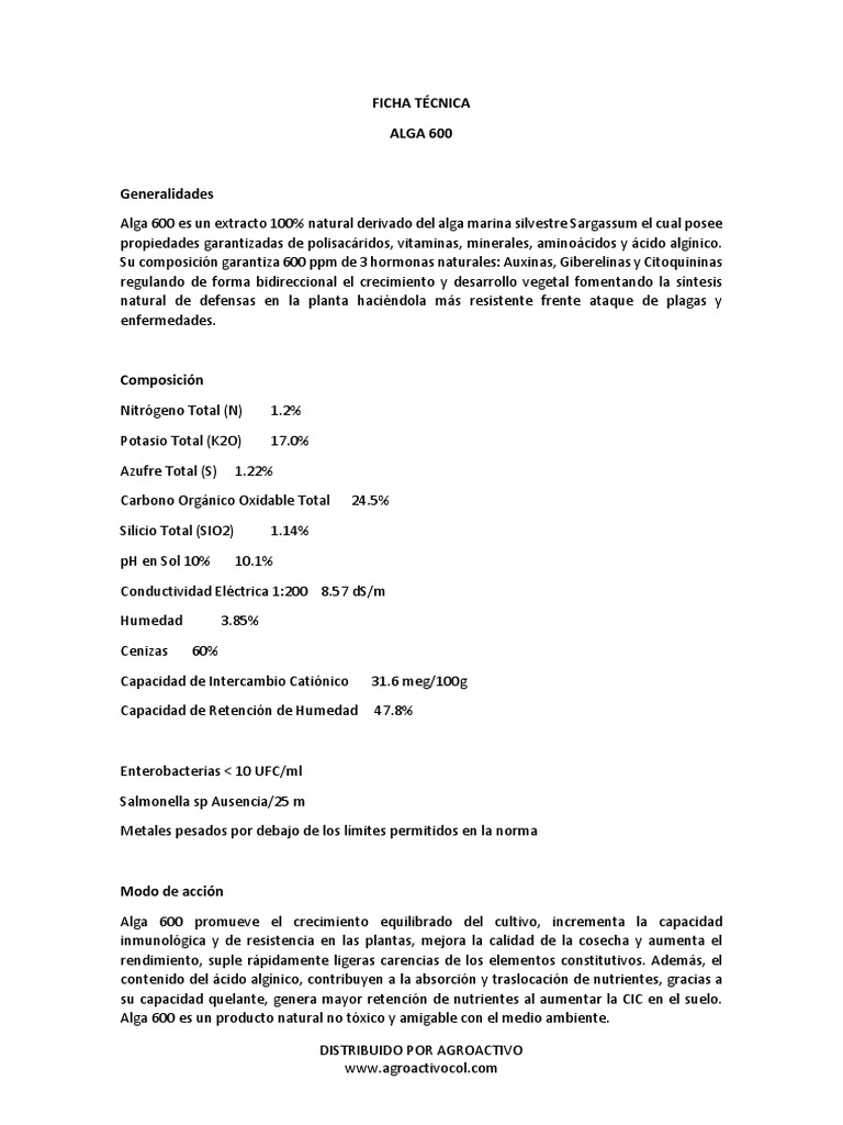 Alga 600 | PDF | Nutrientes | Suelo