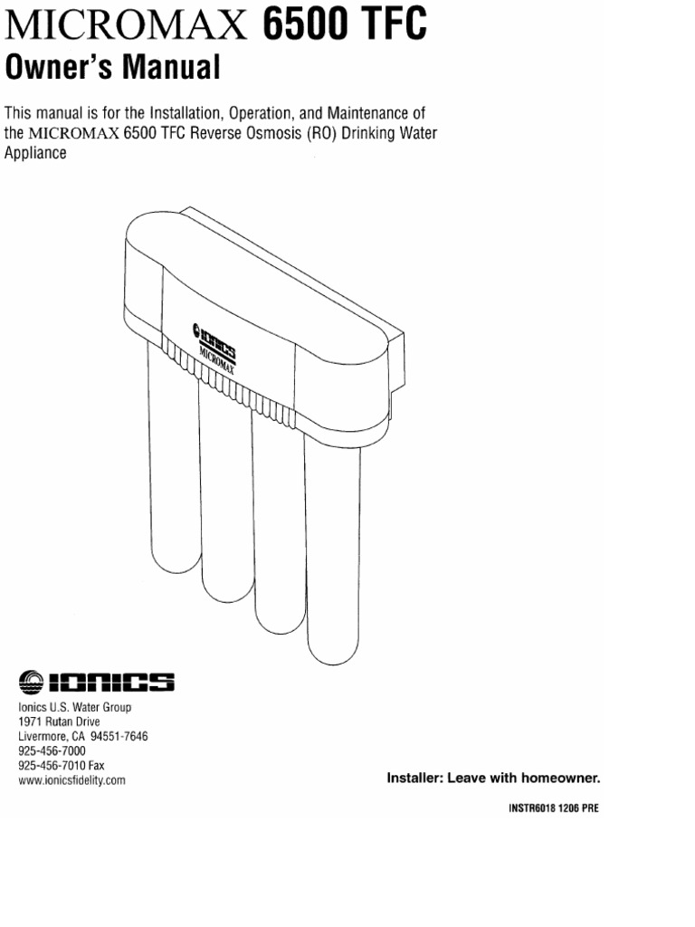 Ionics Micromax 6500 Reverse Osmosis Manual | PDF