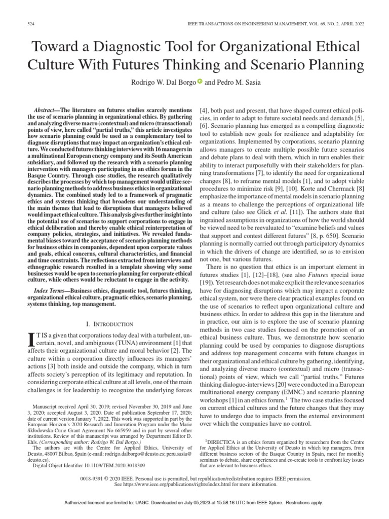 Toward A Diagnostic Tool For Organizational Ethical Culture With Futures Thinking and Scenario ...