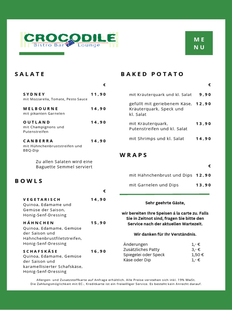Speisekarte Crocodile | PDF