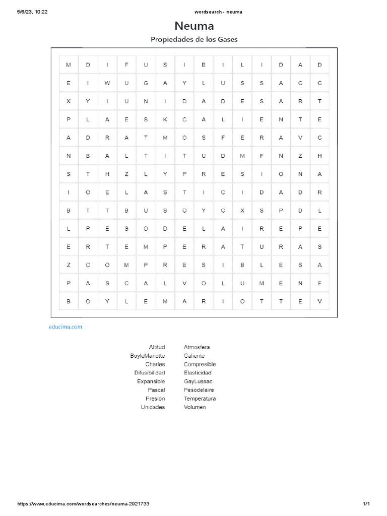 Sopa de Letras Propiedades de Los Gases | PDF
