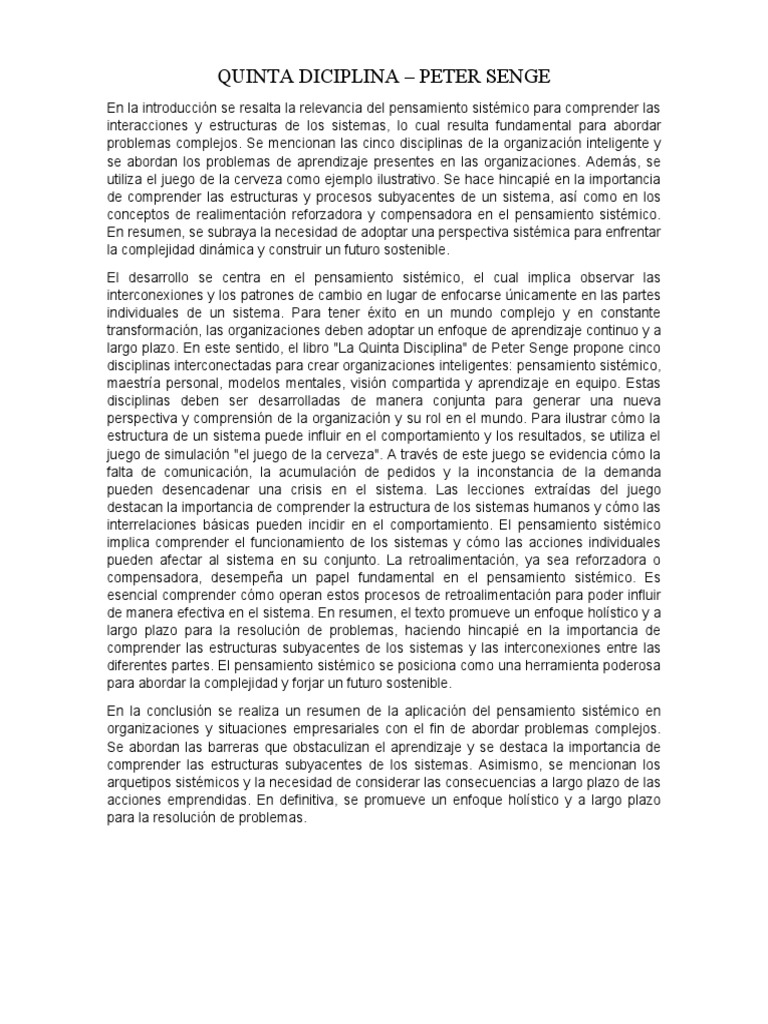 Quinta Disciplina - Peter Senge | PDF | Pensamiento | Pensamiento sistémico
