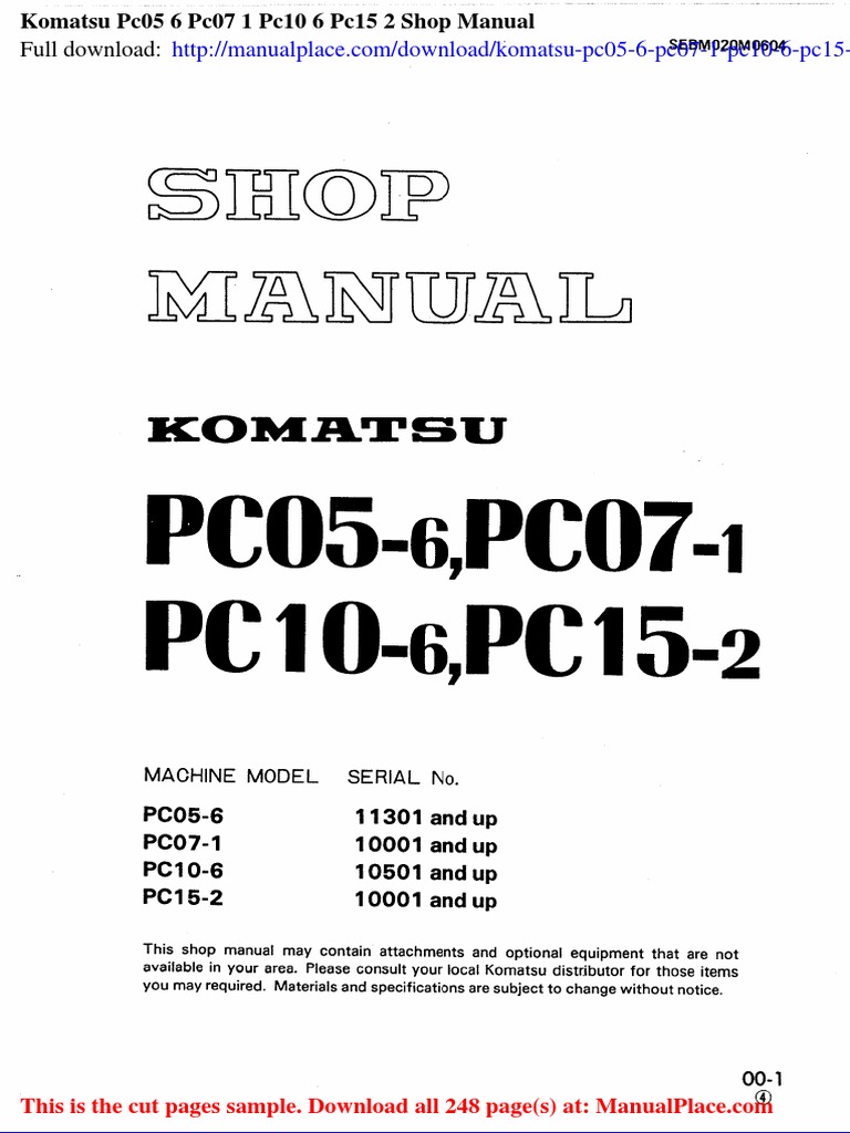 Komatsu Pc05 6 Pc07 1 Pc10 6 Pc15 2 Shop Manual | PDF
