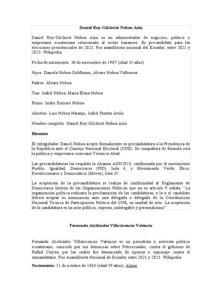 Daniel Roy-Gilchrist: Precandidato 2023 | PDF