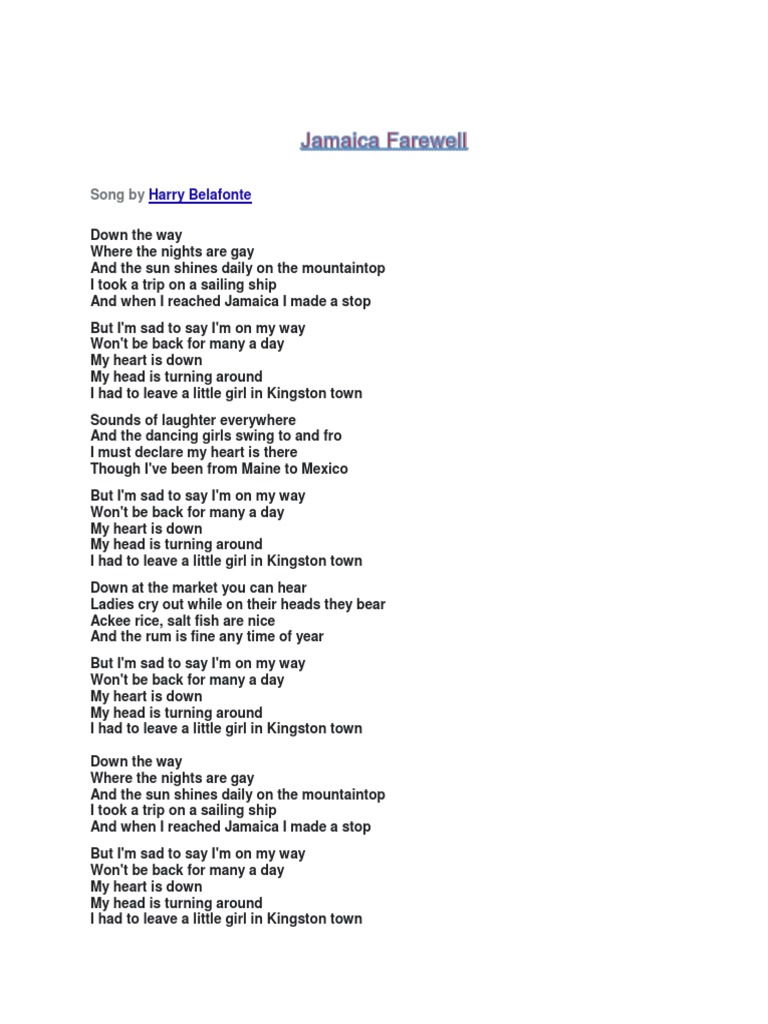 Final Jamaica Farewell Song Full Song | PDF