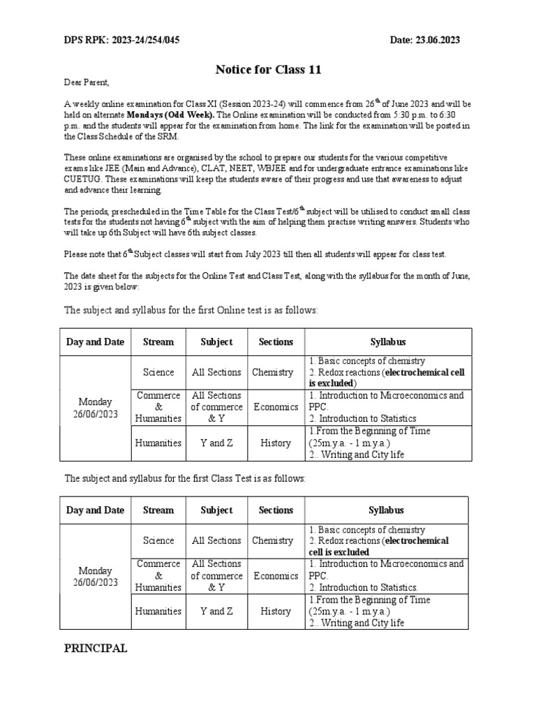 Notice Class 11-1 | PDF | Tests | Vocational Education