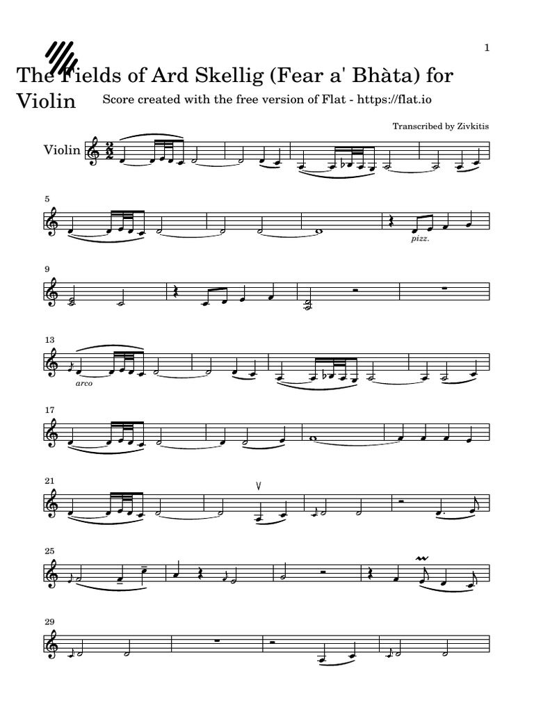 The Fields of Ard Skellig (Fear A' Bhàta) For Violin | PDF