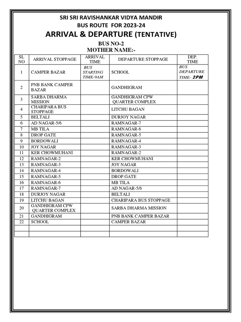 Final Bus Route For Prymary (Noon Shift) For 2023-24 | PDF