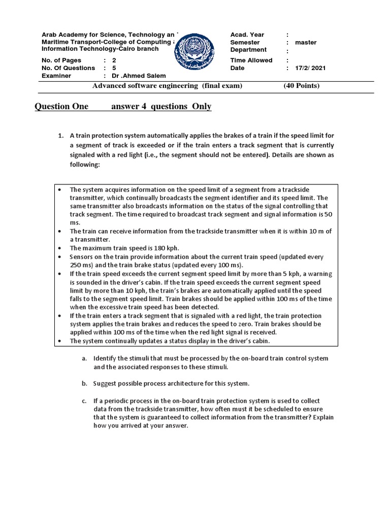 ASE Final Exam 2021 | PDF