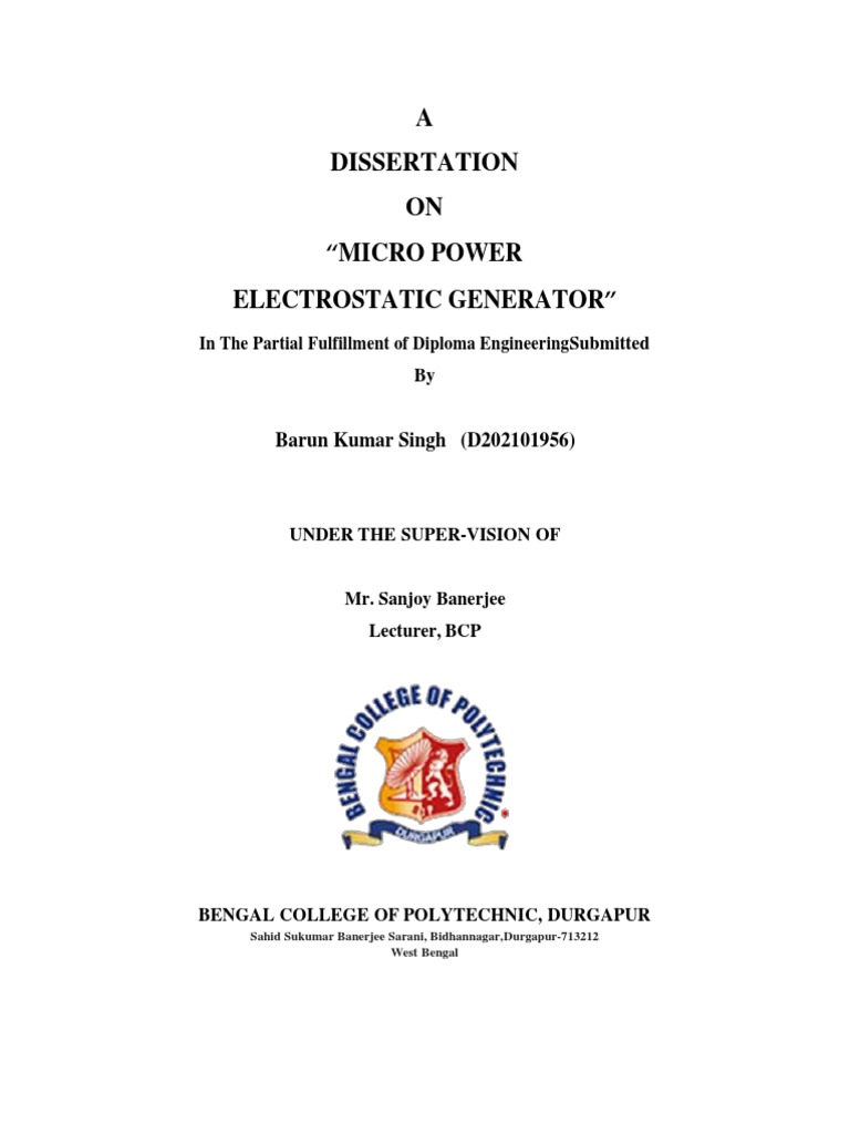 Micro Power Electrostatic Generator | PDF | Electric Generator ...