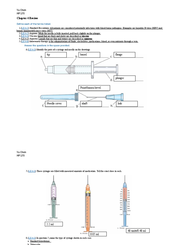 Chapter 4 Review | PDF | Intravenous Therapy | Injection (Medicine)