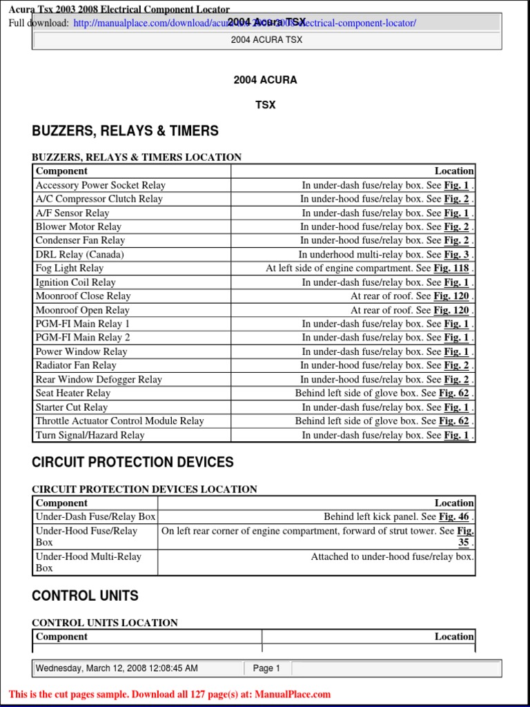 Acura Tsx 2003 2008 Electrical Component Locator | PDF