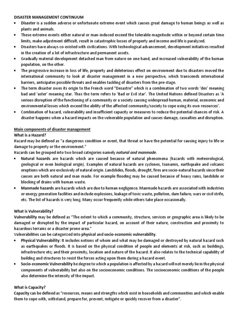 Disaster Management Continuum | PDF