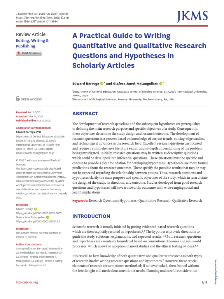Crafting Research Questions & Hypotheses | PDF | Hypothesis ...