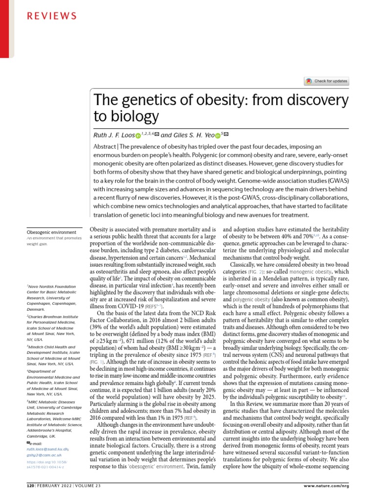 The Genetics of Obesity: From Discovery To Biology: Ruth J. F. Loos | PDF | Genome Wide ...