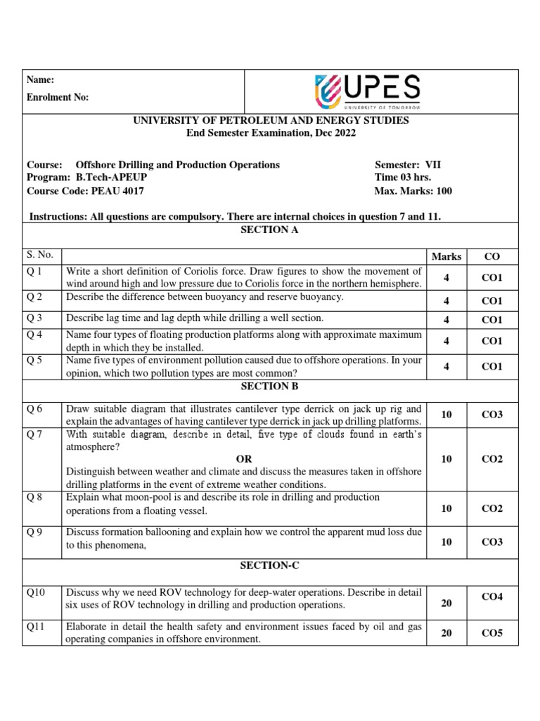 Set-2 - ESE - Dec22 - SOE - 7 - B Tech APE UP - PEAU4017 - Offshore Drilling & Prod. Operations ...