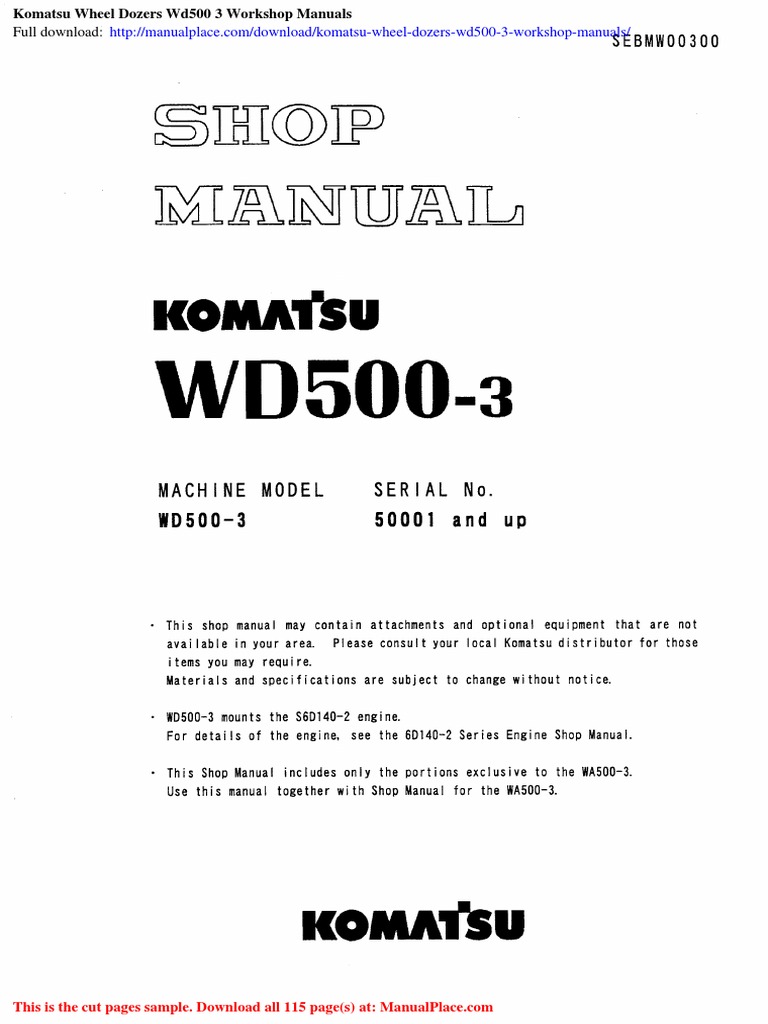 Komatsu Wheel Dozers Wd500 3 Workshop Manuals | PDF