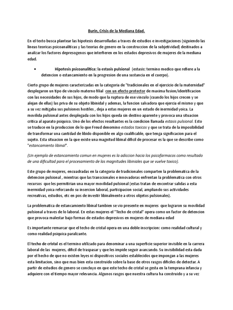 Burin, Crisis de Mediana Edad. Resumen | PDF | Psicoanálisis | Subjetividad