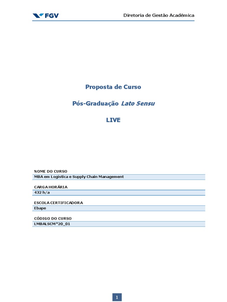 MBA em Logística e Supply Chain: Curso FGV | PDF | Cadeia de suprimentos | Logística