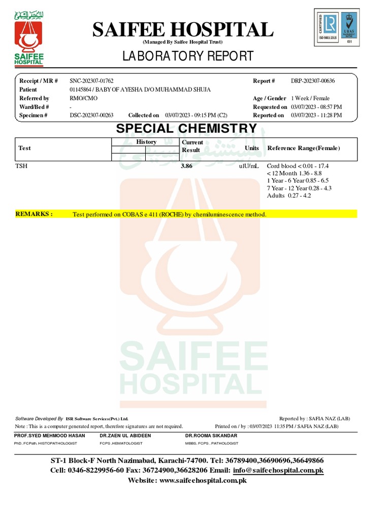 Saifee Hospital: Laboratory Report | PDF