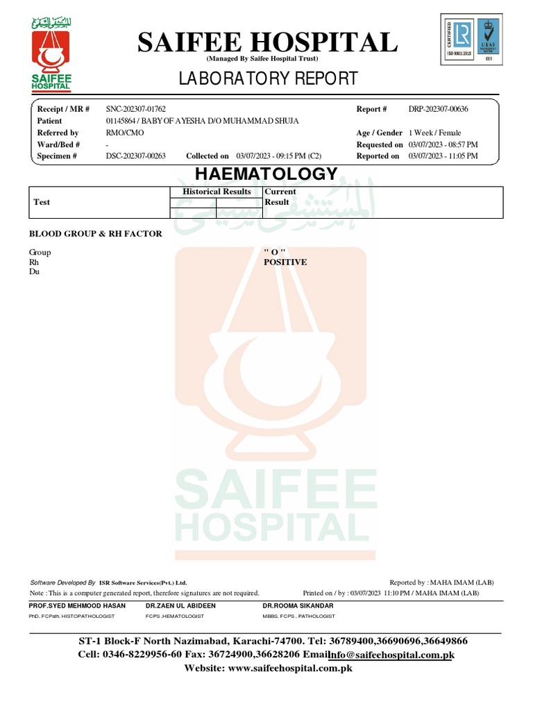 O Positive Blood Group Report | PDF