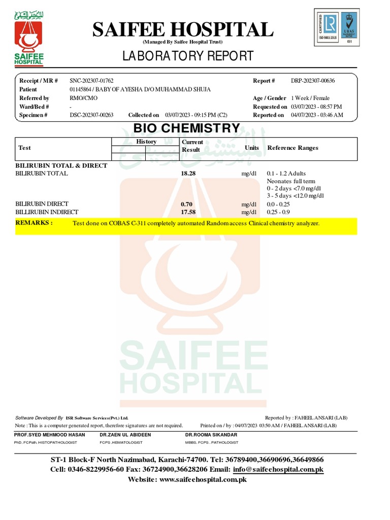 Bilirubin Total & Direct | PDF | Health Care | Medicine