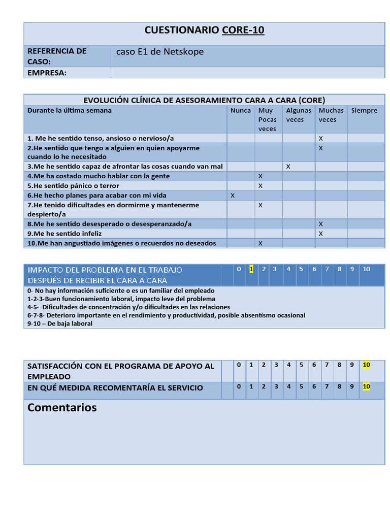 CUESTIONARIO CORE-10 ULTIMA SESIÓN | PDF