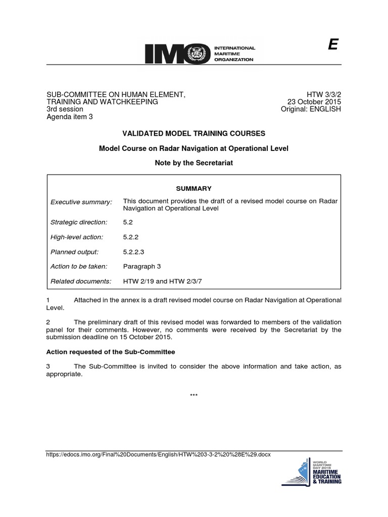 IMO Model Course 1.07 On Radar Navigation at Operational Level ...