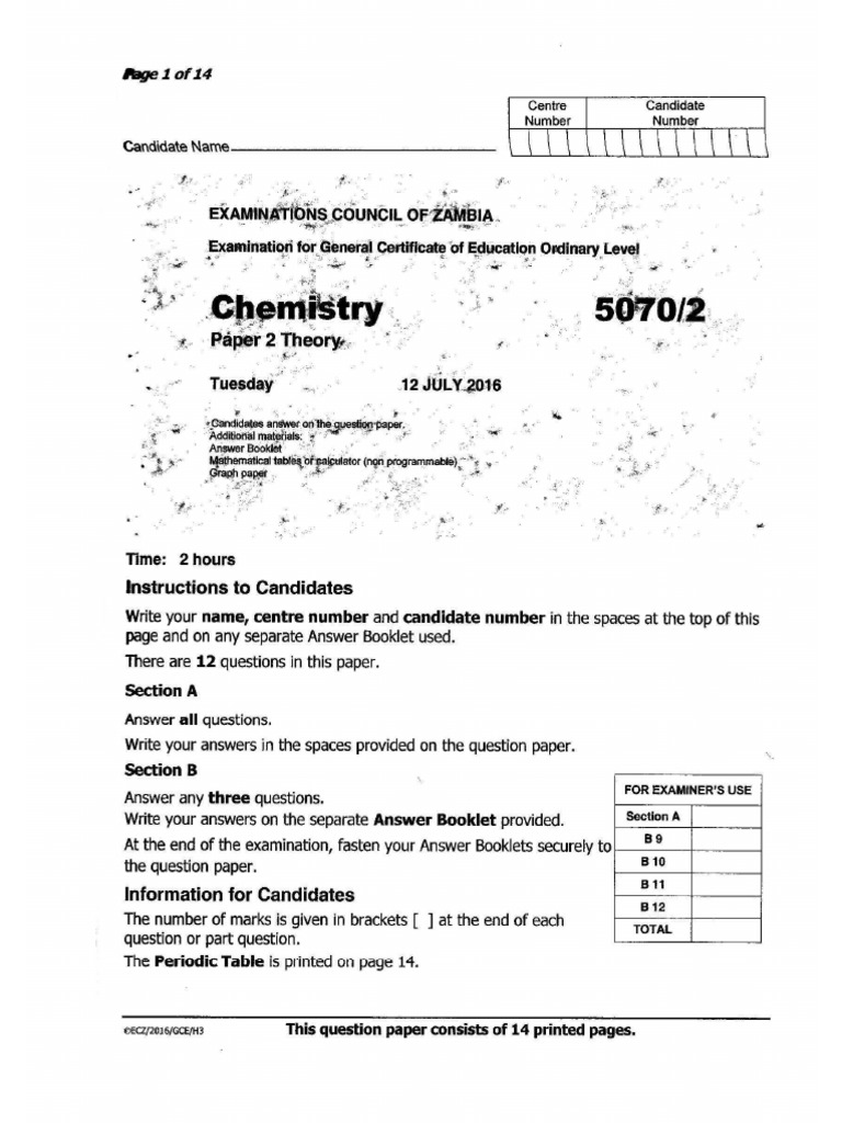 g12 Chemistry p2 2016 Gce | PDF
