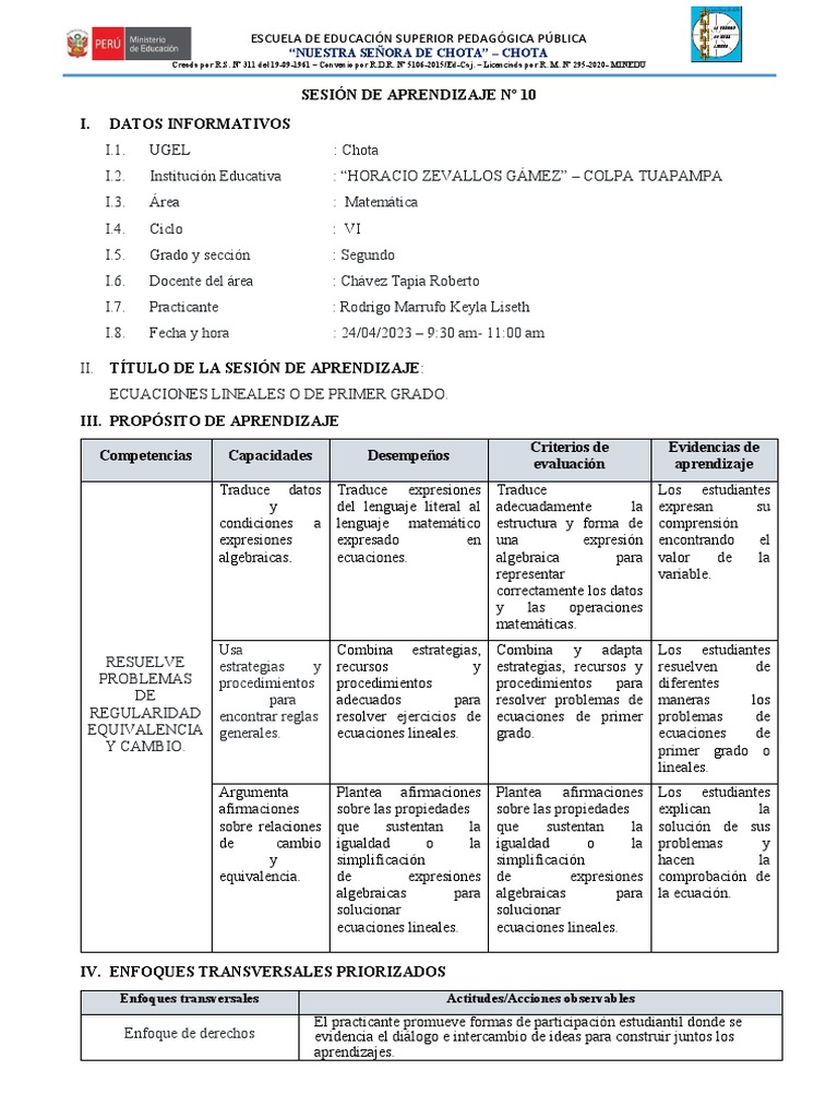 Sesión de Aprendizaje #10 | PDF | Ecuaciones | Aprendizaje