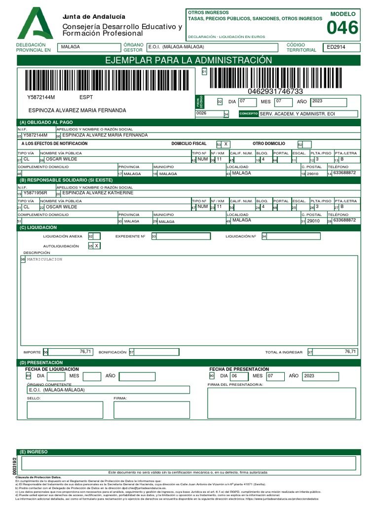 Modelo 046 Eoi | PDF
