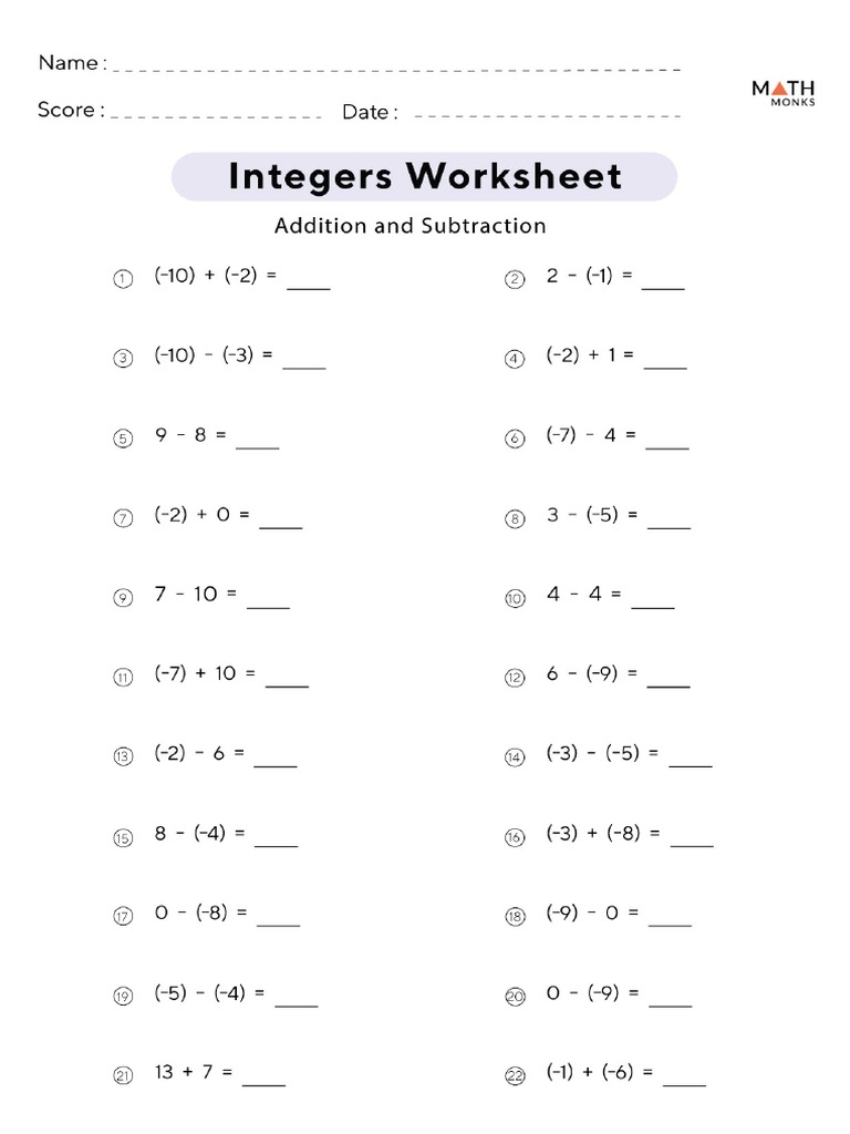 Integers Worksheets With Answers | PDF