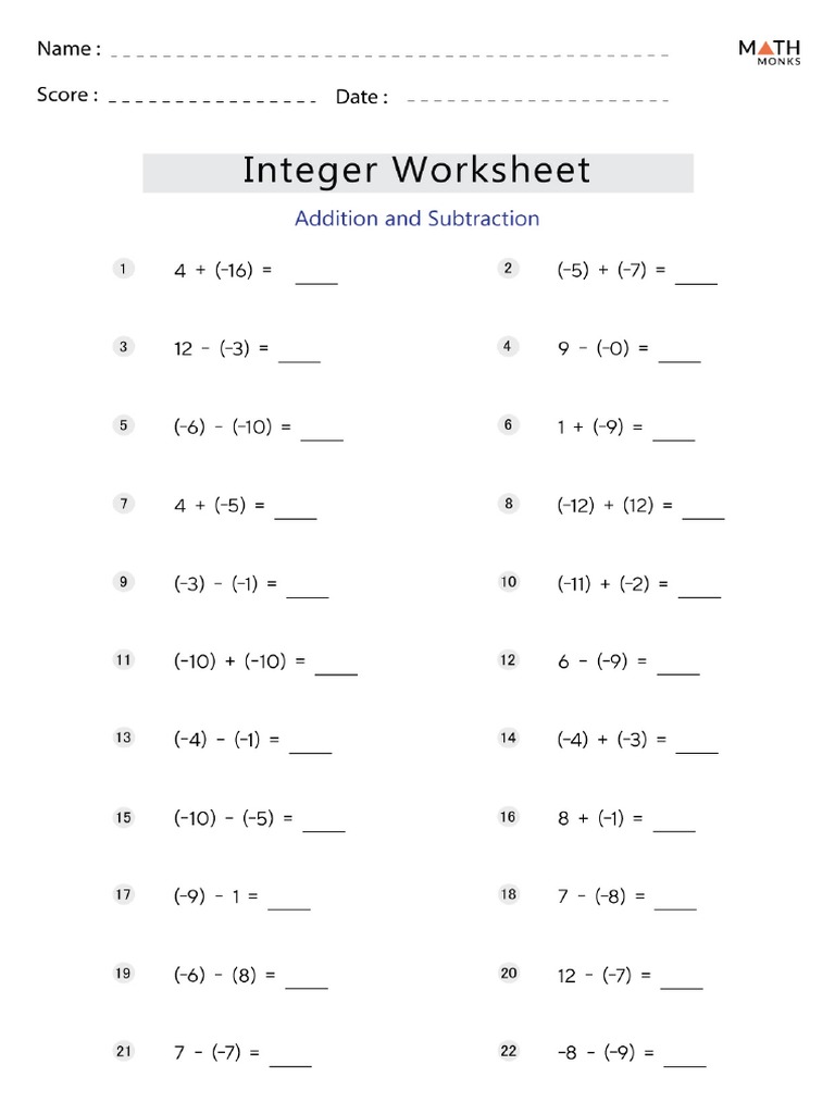 Integer-Worksheets-Algebra | PDF