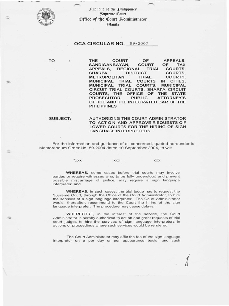 OCA Circular No. 89 2007 | PDF | Judge | Government Institutions
