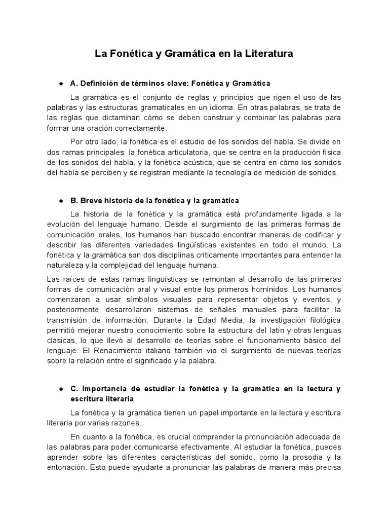 La Fonética y Gramática en La Literatura | PDF | Palabra | Gramática