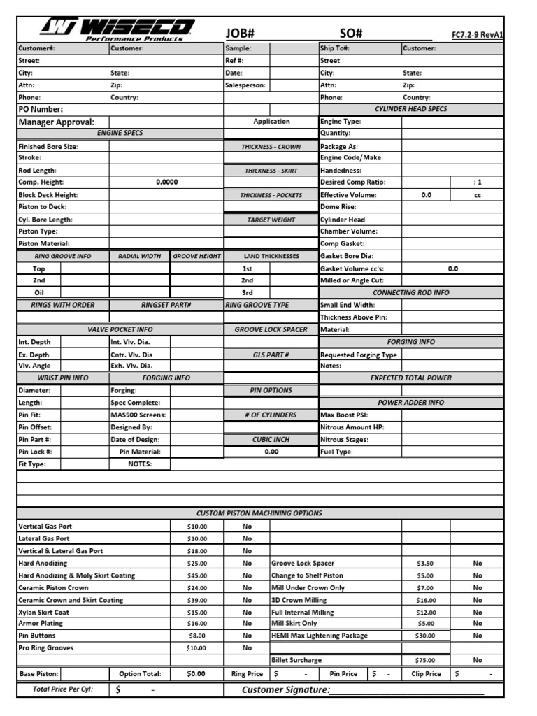 Wiseco Custom Piston Sheet For Website 2022 | PDF | Piston | Propulsion