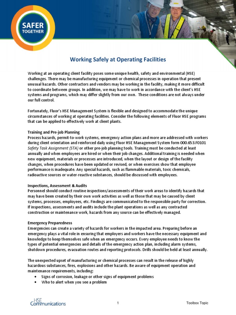 TBT Working Safely at Operating Facilities | PDF